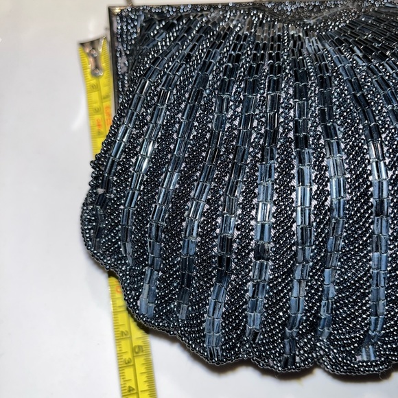 lyrella | Bags | Lyrella Black Beaded Bag Inside Pocket Metal Strap ...